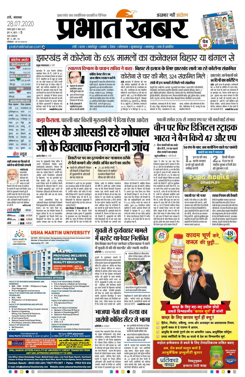 Prabhat Khabar Ranchi-July 28, 2020 Newspaper - Get your Digital ...