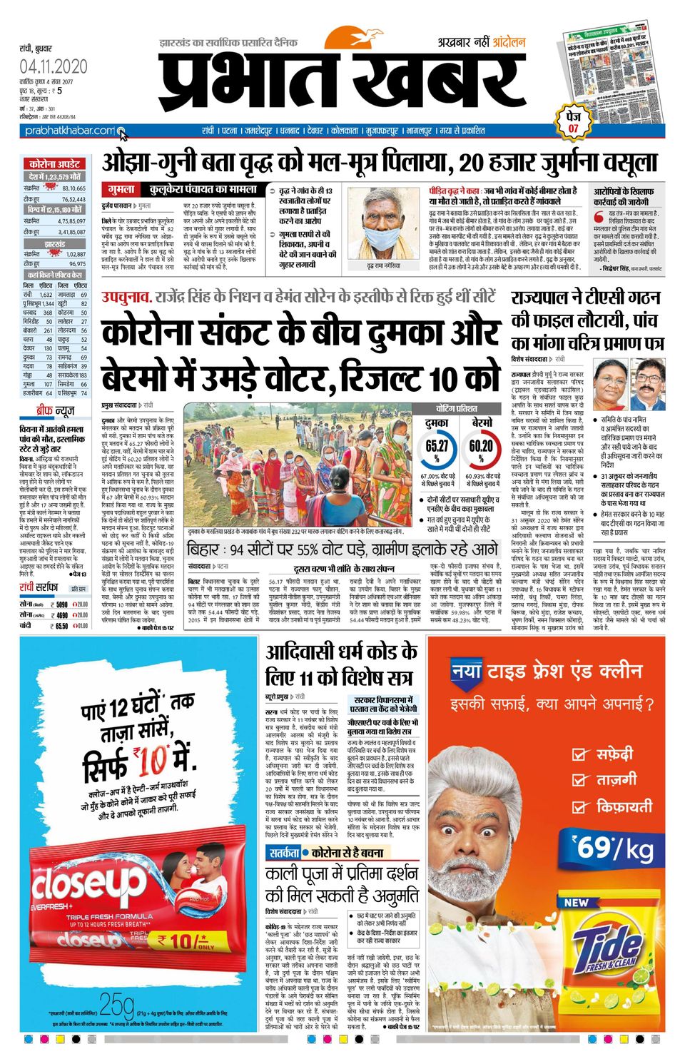 Prabhat Khabar Ranchi-November 04, 2020 Newspaper