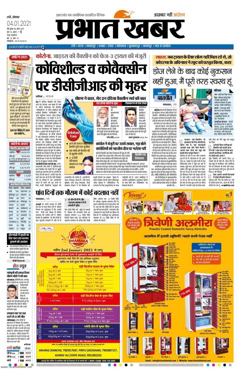Prabhat Khabar Ranchi-January 04, 2021 Newspaper