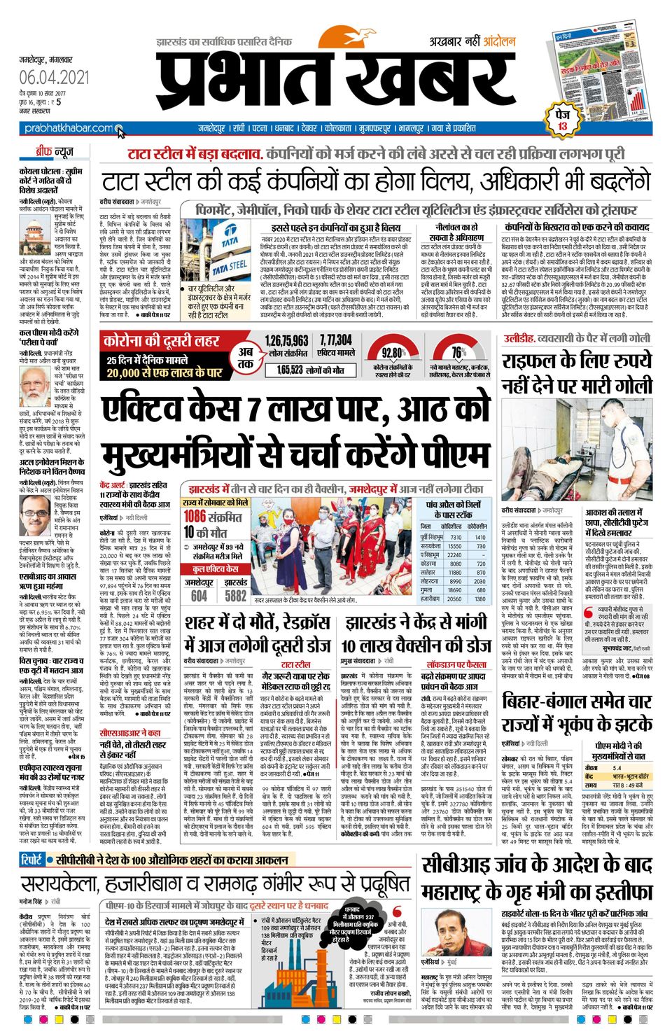 Prabhat Khabar Patna-April 06, 2021 Newspaper - Get your Digital ...