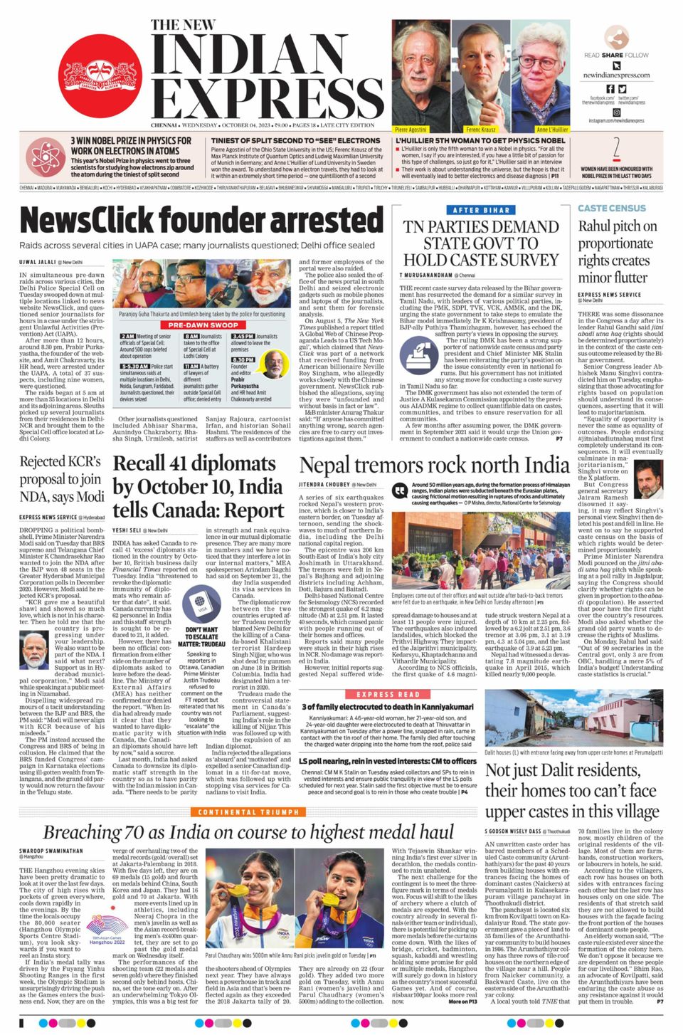 The New Indian Express Chennai-October 04, 2023 Newspaper