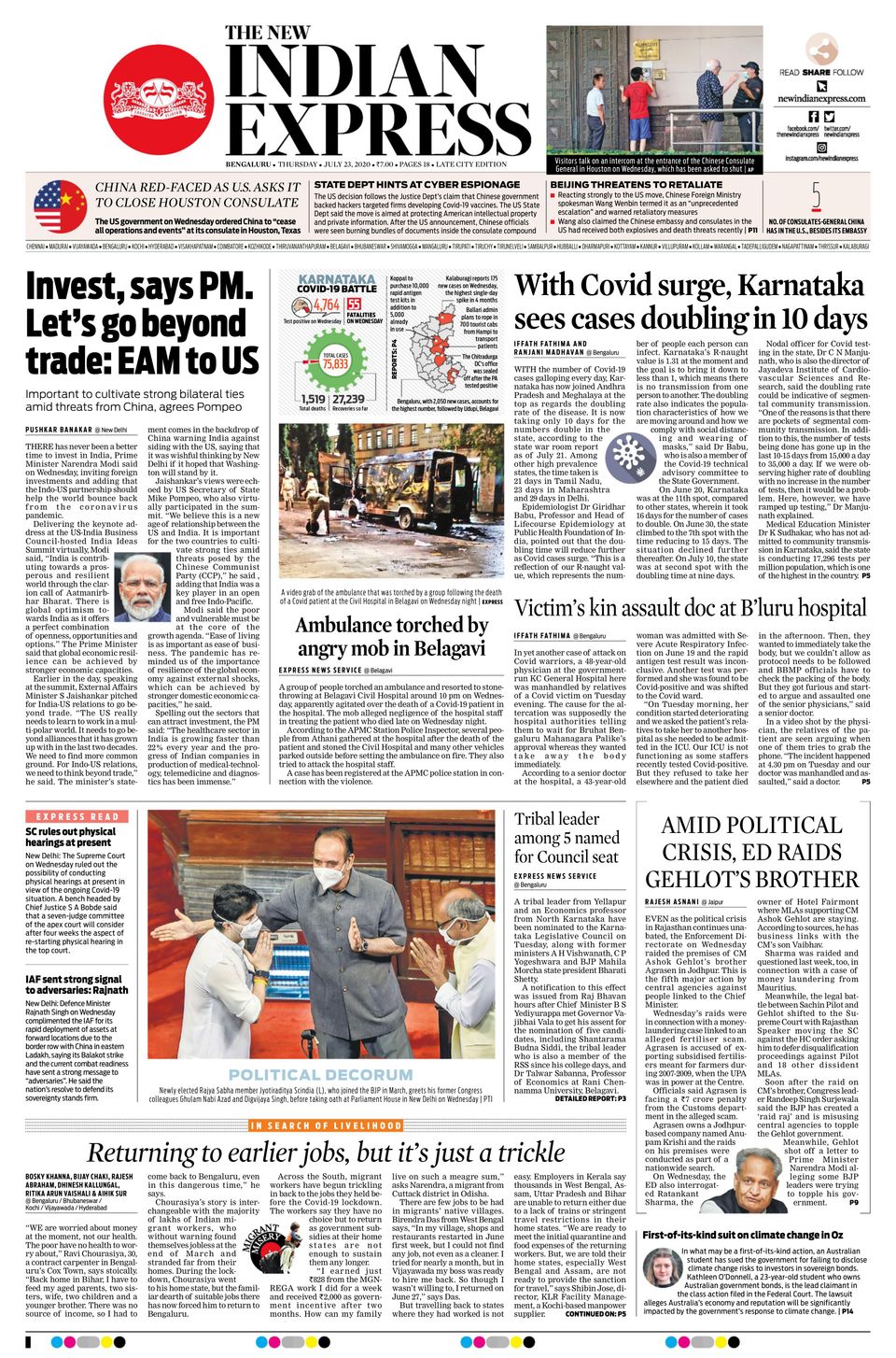 The New Indian Express Bengaluru-July 23, 2020 Newspaper
