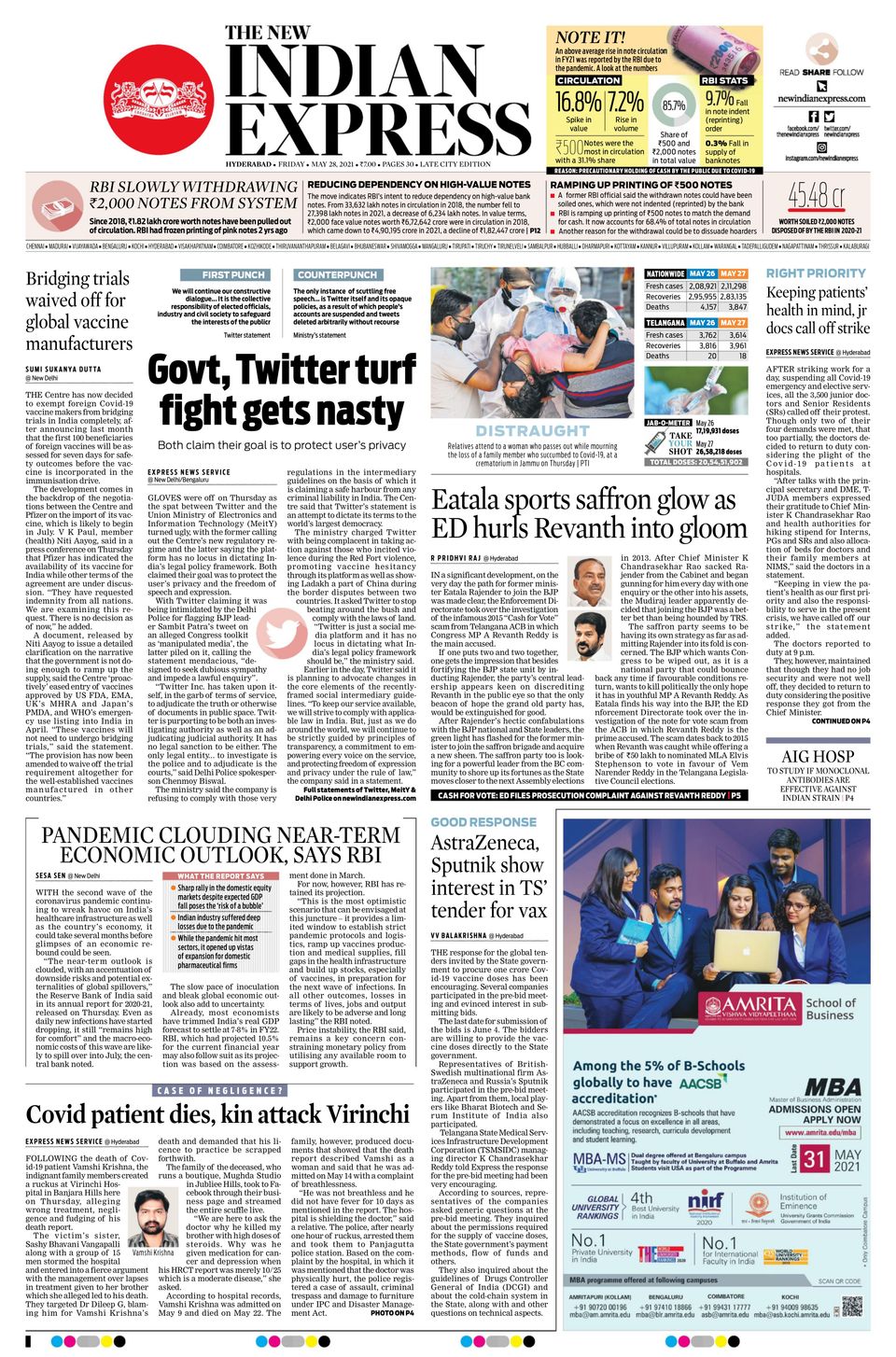 The New Indian Express Hyderabad-May 28, 2021 Newspaper