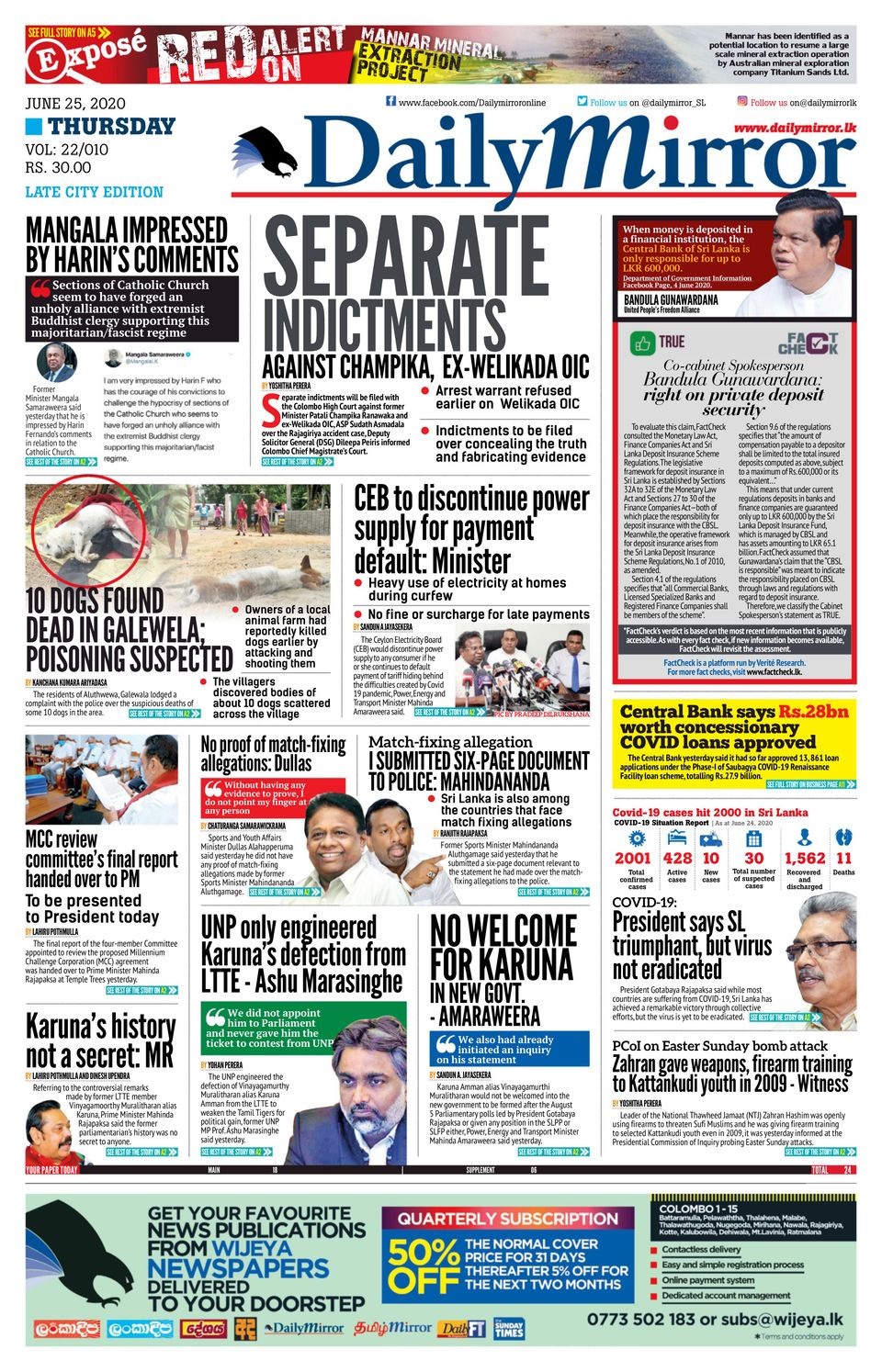 Get digital access to Daily Mirror - Sri Lanka - June 25, 2020 issue ...