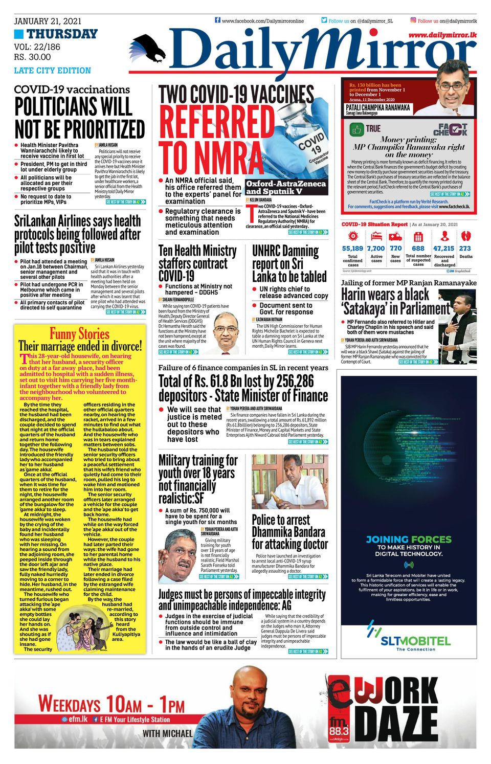 Daily Mirror - Sri Lanka-January 21, 2021 Newspaper
