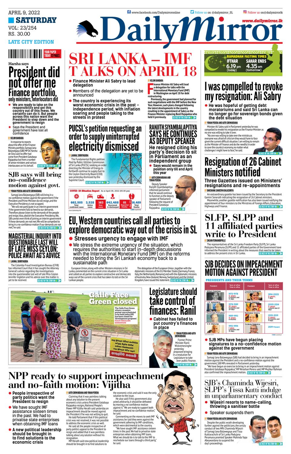 Daily Mirror - Sri Lanka-April 09, 2022 Newspaper