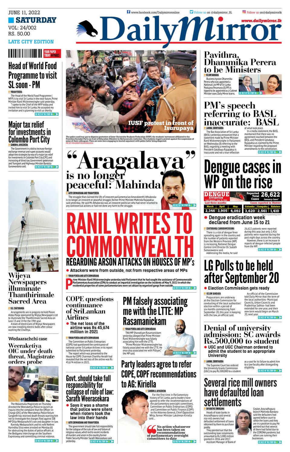 Daily Mirror - Sri Lanka-June 11, 2022 Newspaper
