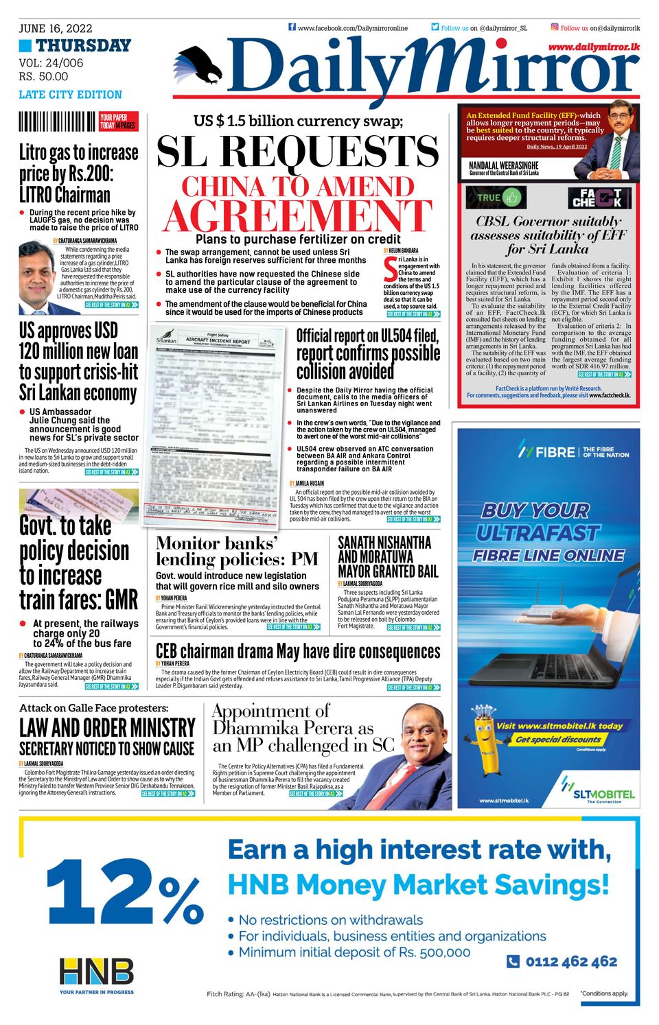 Daily Mirror - Sri Lanka-June 16, 2022 Newspaper