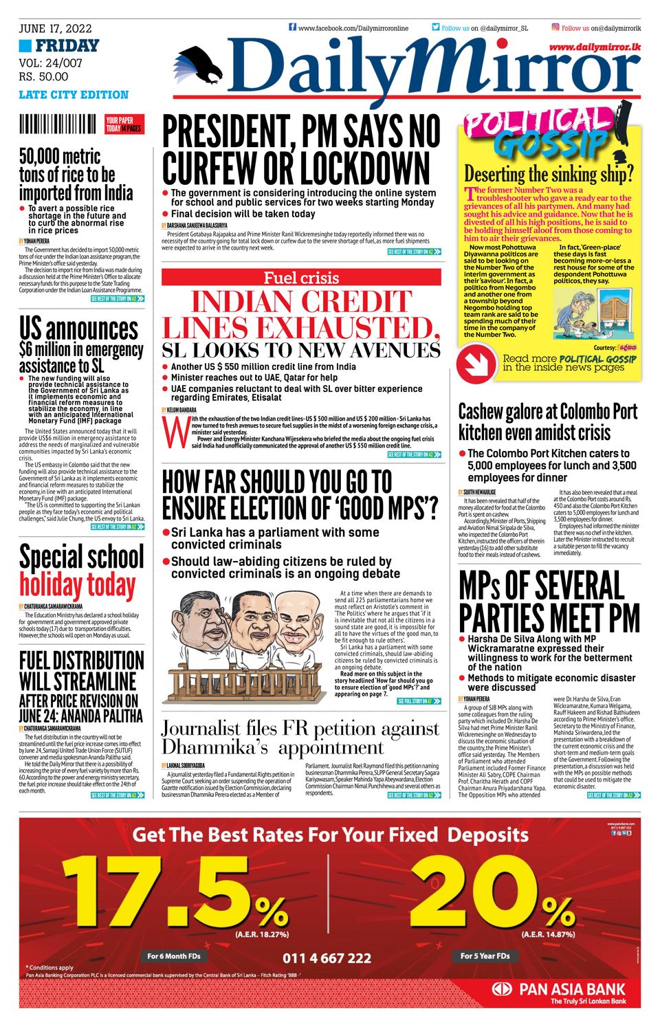 Daily Mirror - Sri Lanka-June 17, 2022 Newspaper