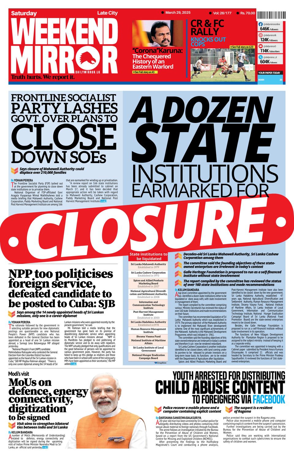 Get digital access to Daily Mirror - Sri Lanka - March 29, 2025 issue ...