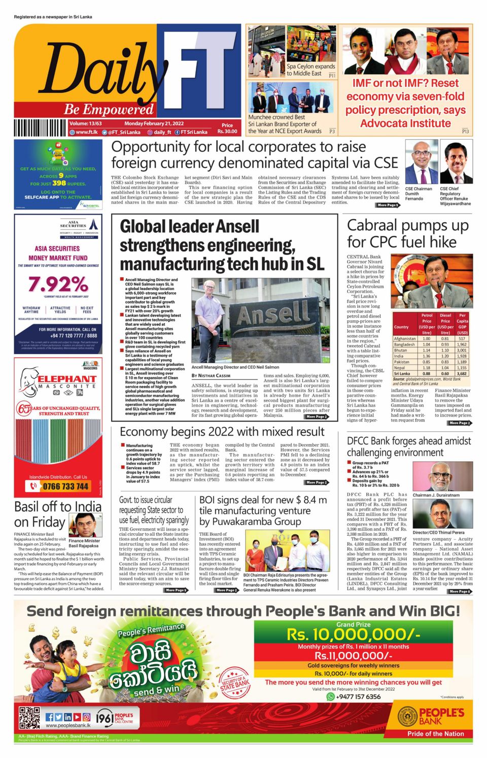 Daily FT-February 21, 2022 Newspaper - Get your Digital Subscription