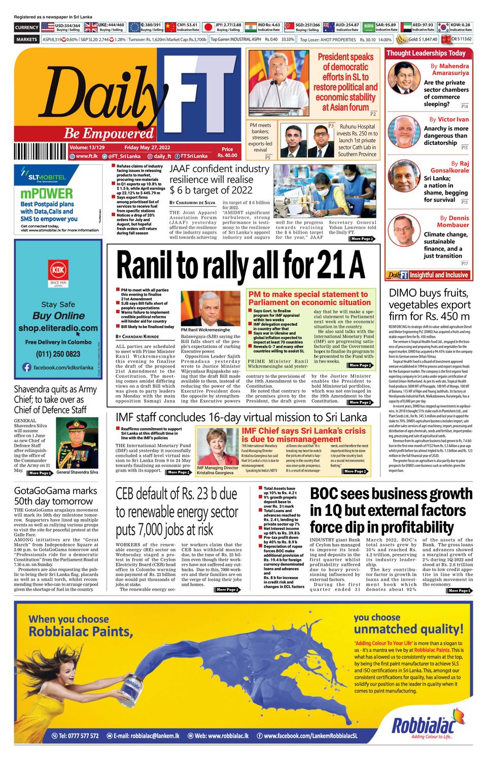 Daily FT-May 27, 2022 Newspaper - Get your Digital Subscription