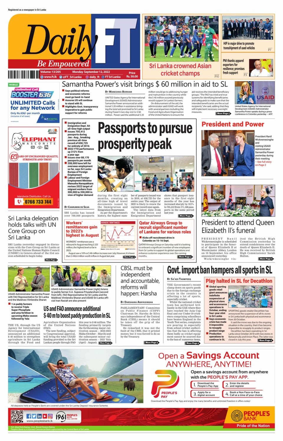 Daily FT-September 12, 2022 Newspaper - Get your Digital Subscription