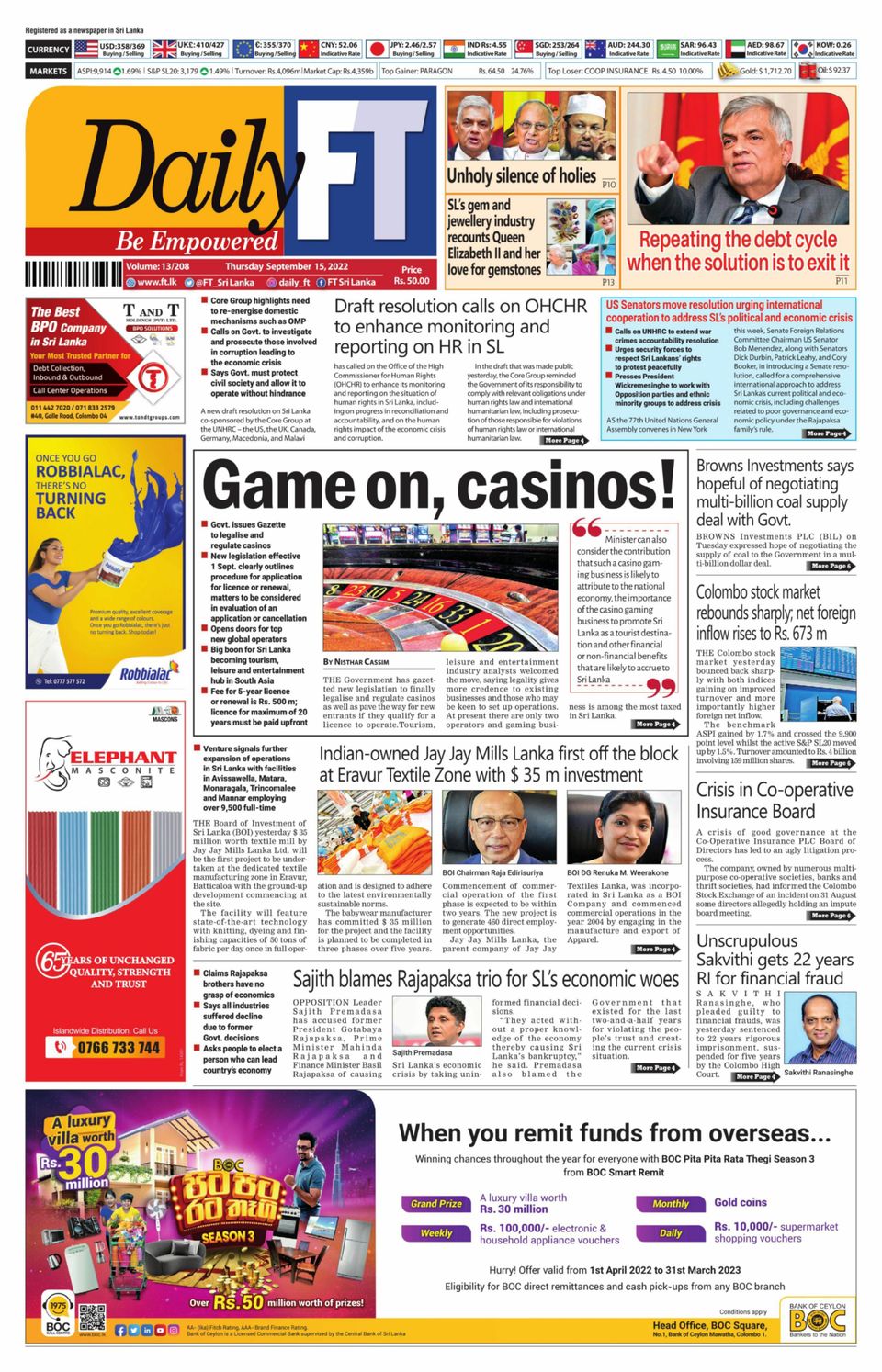 Get digital access to Daily FT - September 15, 2022 issue | Magzter.com