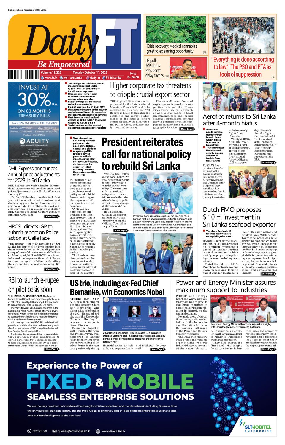 Daily FT-October 11, 2022 Newspaper - Get your Digital Subscription
