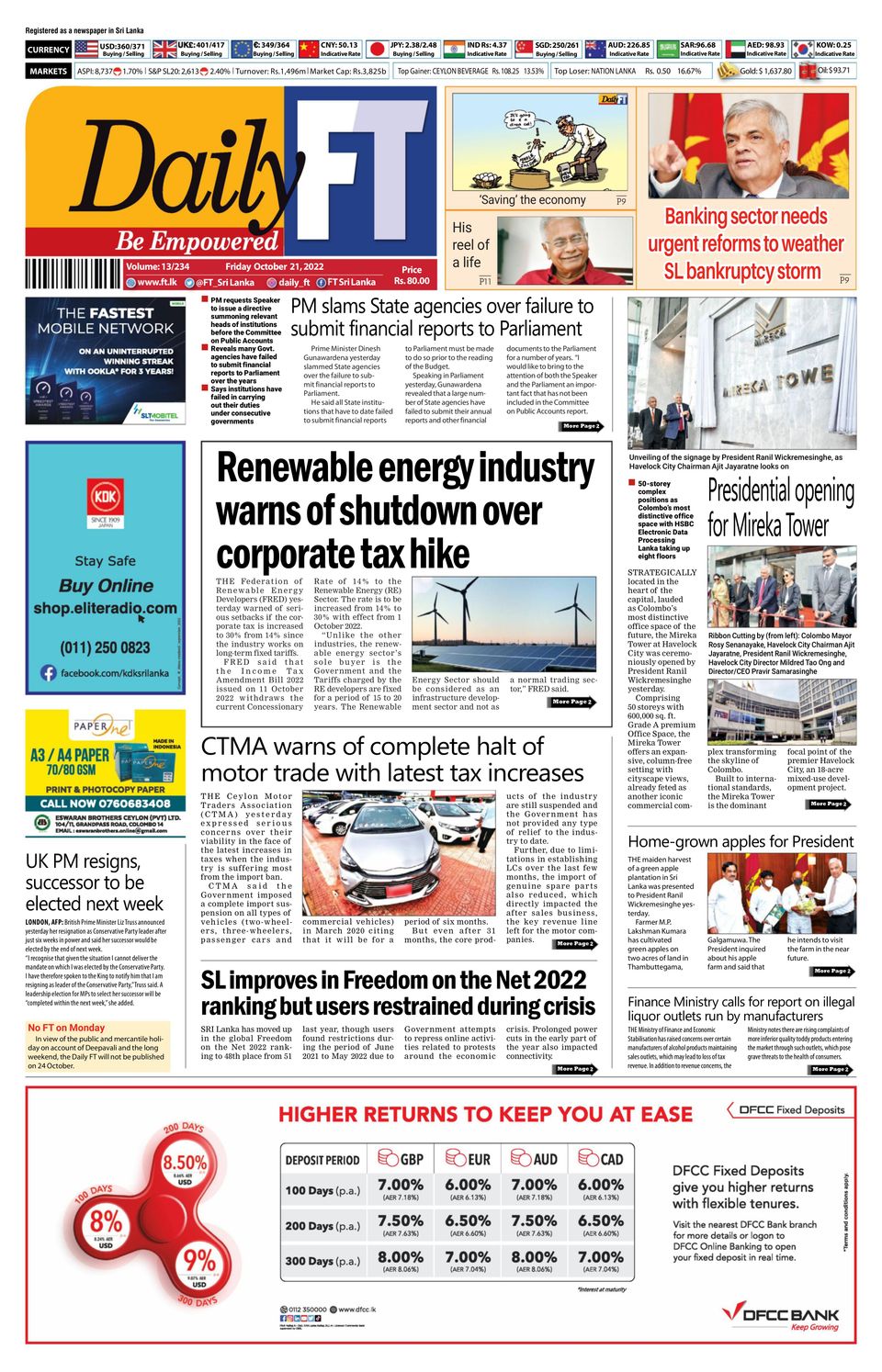 Daily FT-October 21, 2022 Newspaper - Get your Digital Subscription
