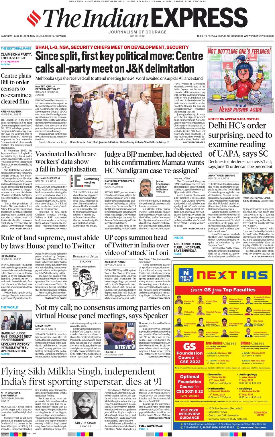 Get digital access to The Indian Express Delhi - June 19, 2021 issue ...