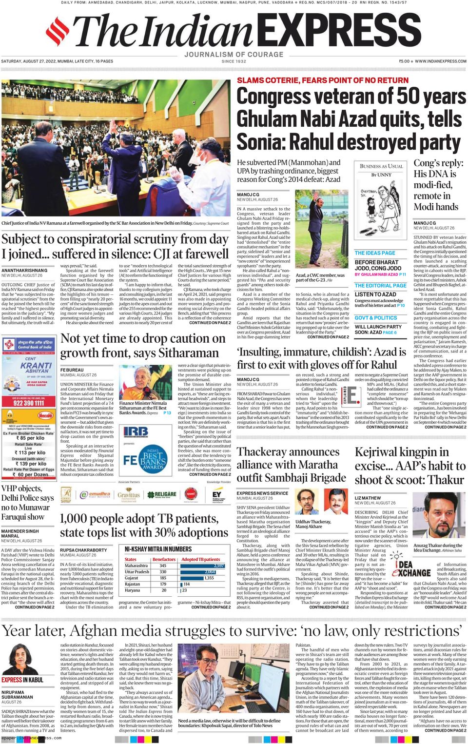 The Indian Express Mumbai-August 27, 2022 Newspaper