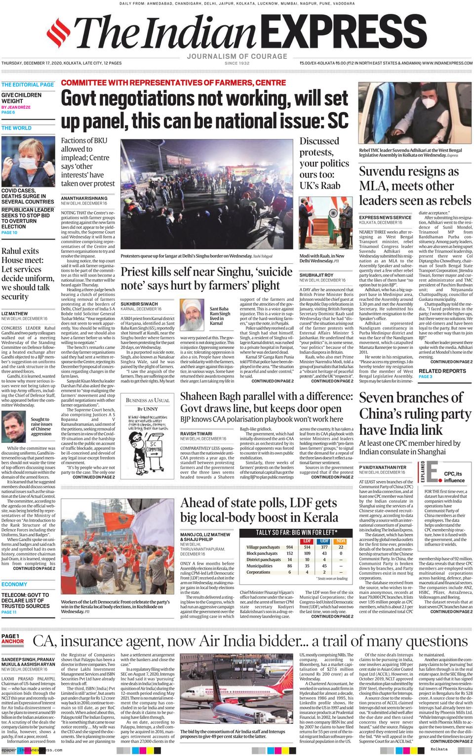 The Indian Express Kolkata-December 17, 2020 Newspaper