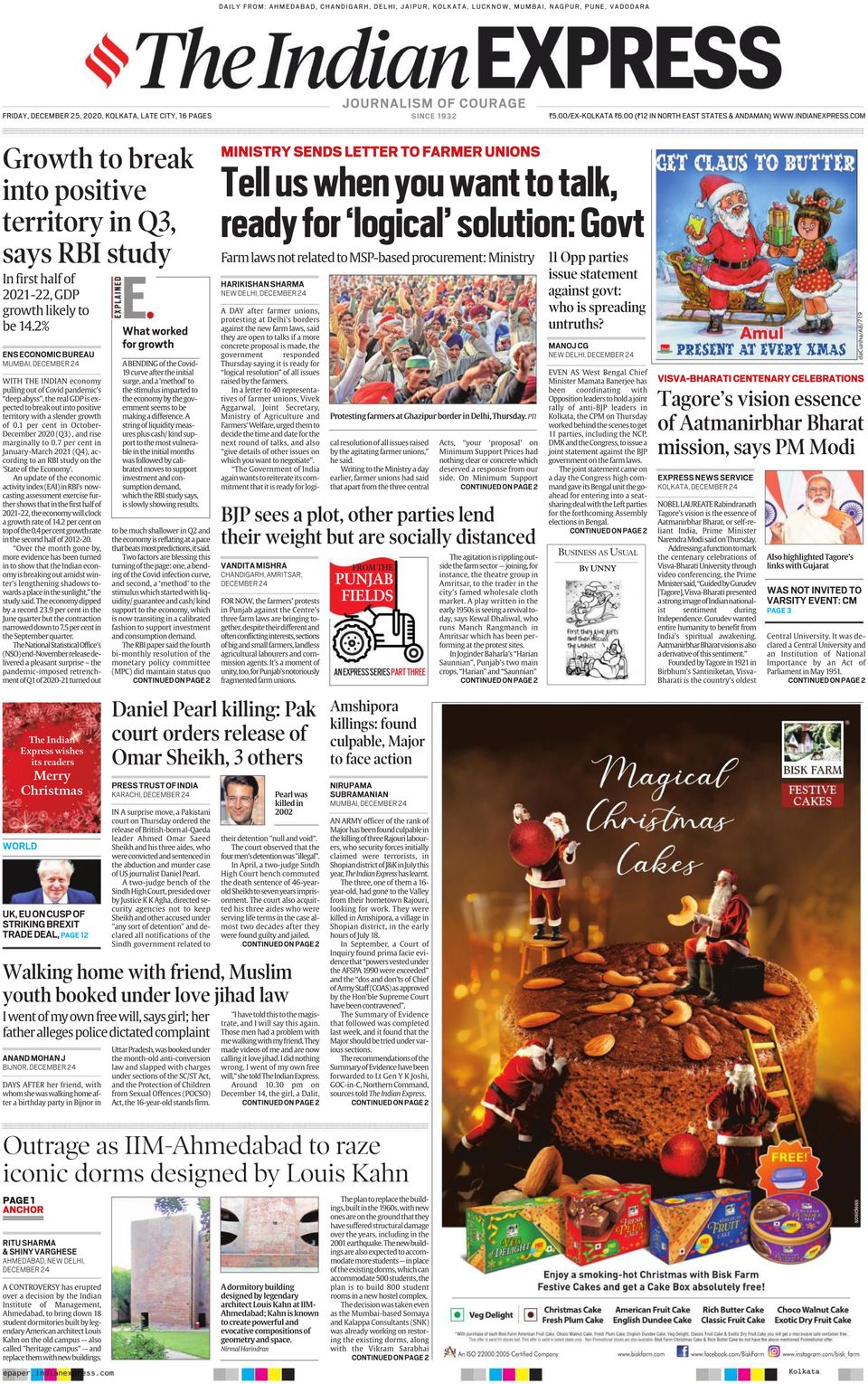 The Indian Express Kolkata-December 25, 2020 Newspaper