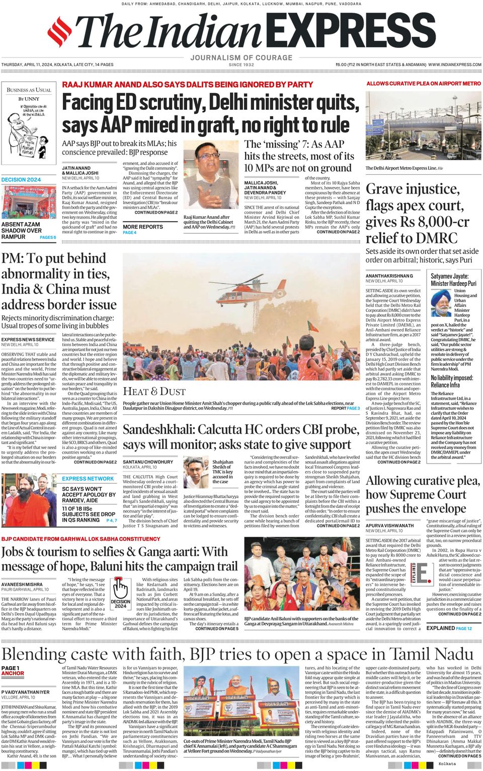 The Indian Express Kolkata-April 11, 2024 Newspaper