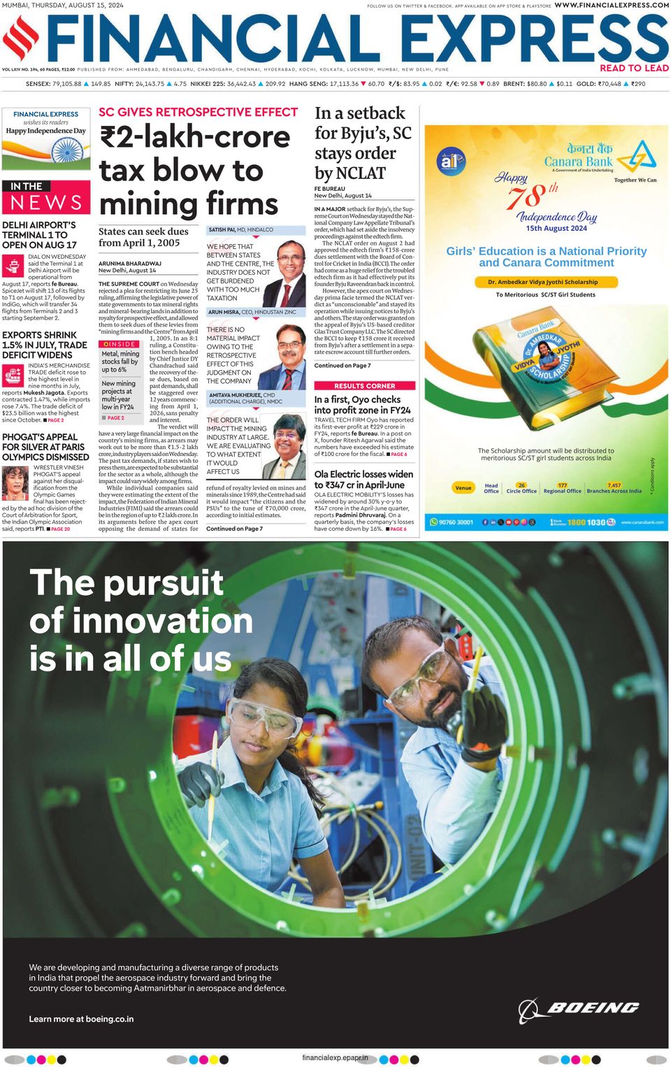 Get digital access to Financial Express Mumbai - August 15, 2024 issue | Magzter.com
