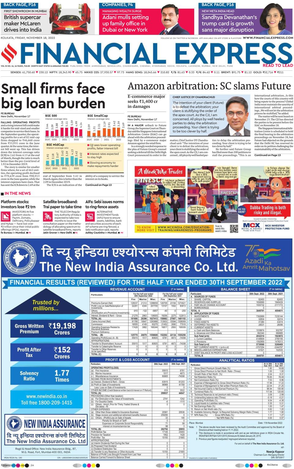 Financial Express Kolkata-November 18, 2022 Newspaper
