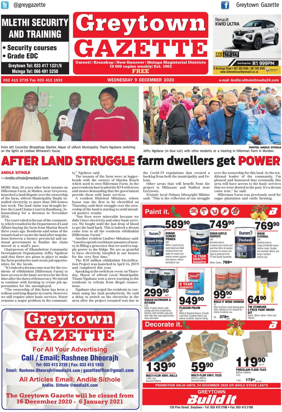 Greytown Gazette-December 09, 2020 Newspaper - Get your Digital ...