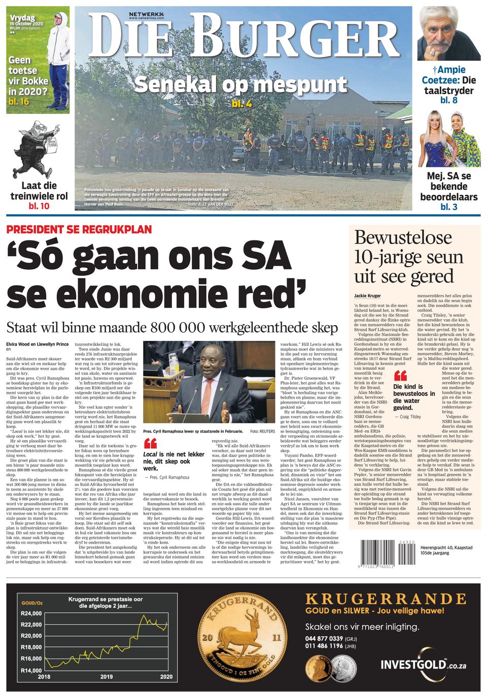 Die Burger Wes Kaap-October 16, 2020 Newspaper