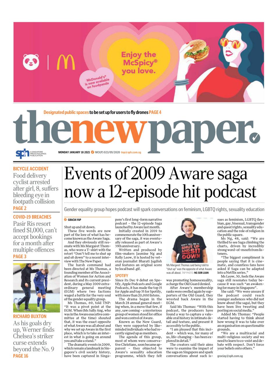 The New Paper-January 18, 2021 Newspaper - Get your Digital Subscription