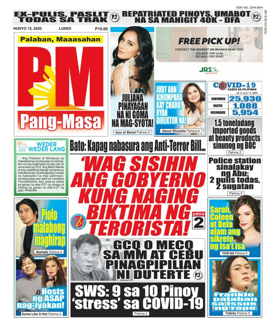 Pang Masa-June 15, 2020 Newspaper - Get your Digital Subscription