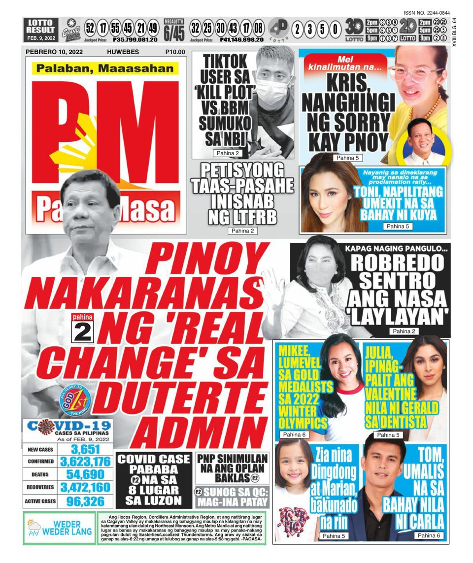 Pang Masa-February 10, 2022 Newspaper - Get your Digital Subscription