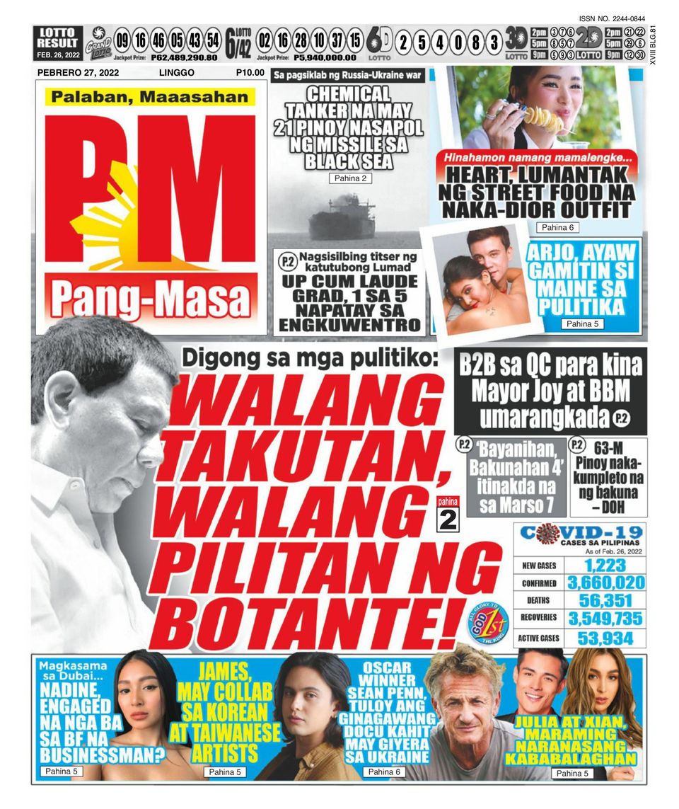 Pang Masa-February 27, 2022 Newspaper - Get your Digital Subscription