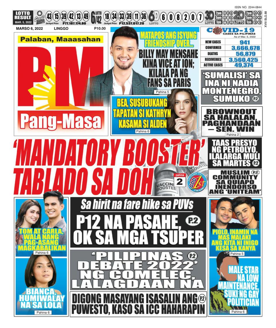 Pang Masa-March 06, 2022 Newspaper - Get your Digital Subscription