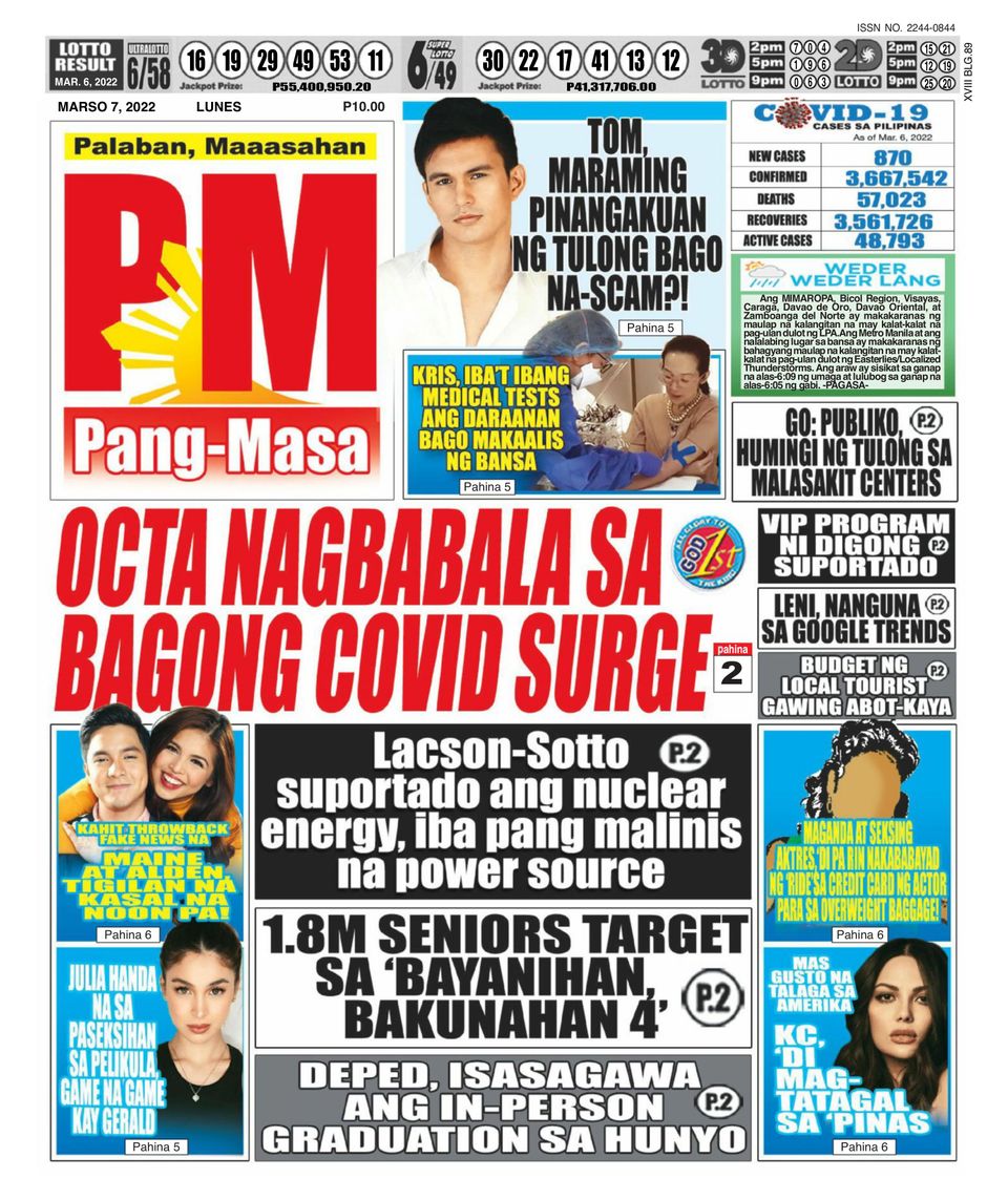Pang Masa-March 07, 2022 Newspaper - Get your Digital Subscription