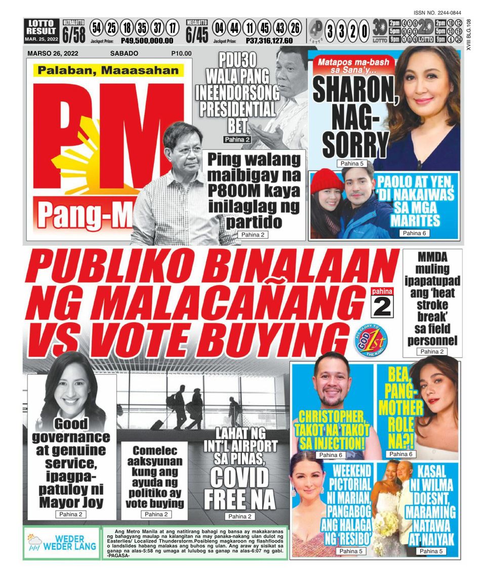 Pang Masa-March 26, 2022 Newspaper - Get your Digital Subscription