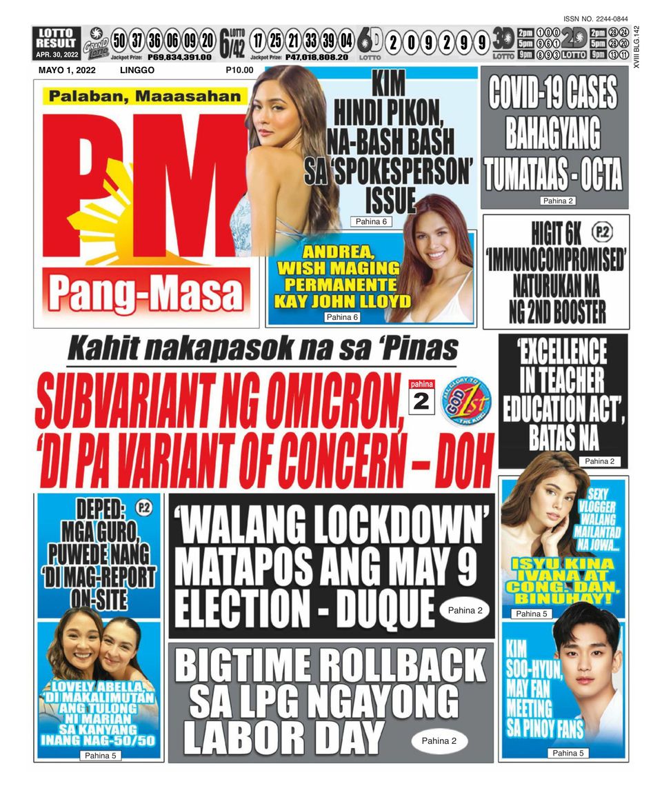 Pang Masa-May 01, 2022 Newspaper - Get your Digital Subscription