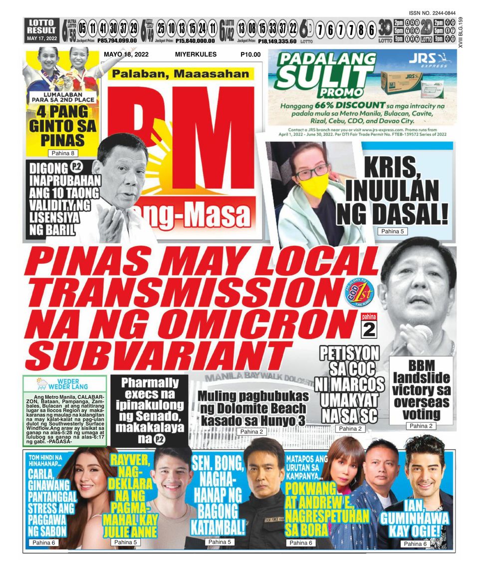 Pang Masa-May 18, 2022 Newspaper - Get your Digital Subscription