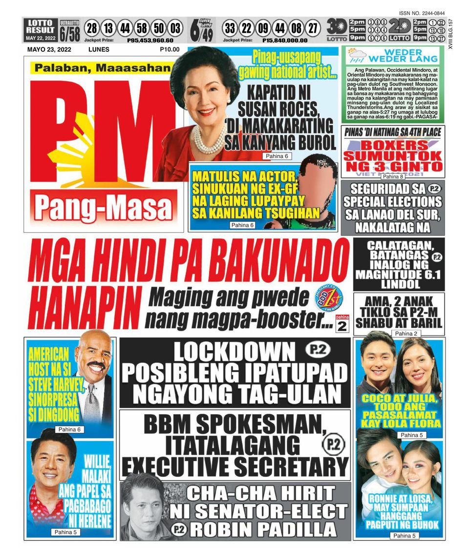 Pang Masa-May 23, 2022 Newspaper - Get your Digital Subscription