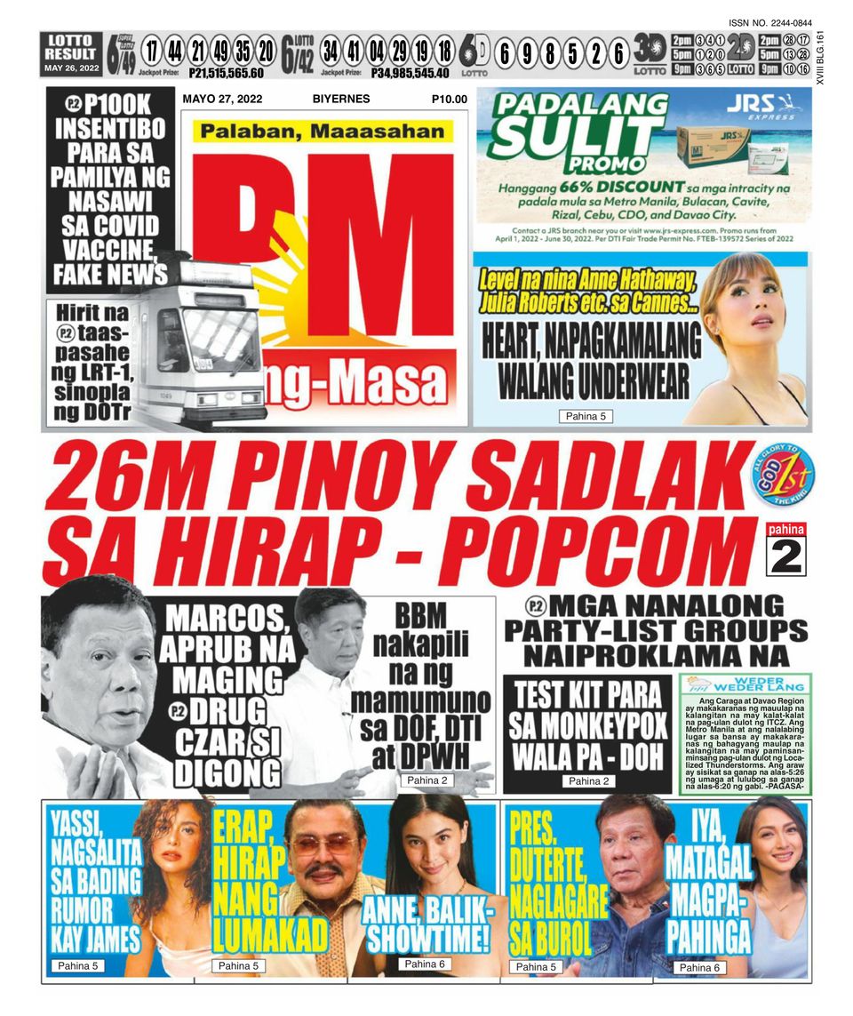 Pang Masa-May 27, 2022 Newspaper - Get your Digital Subscription