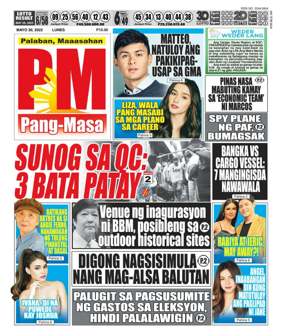 Pang Masa-May 30, 2022 Newspaper - Get your Digital Subscription