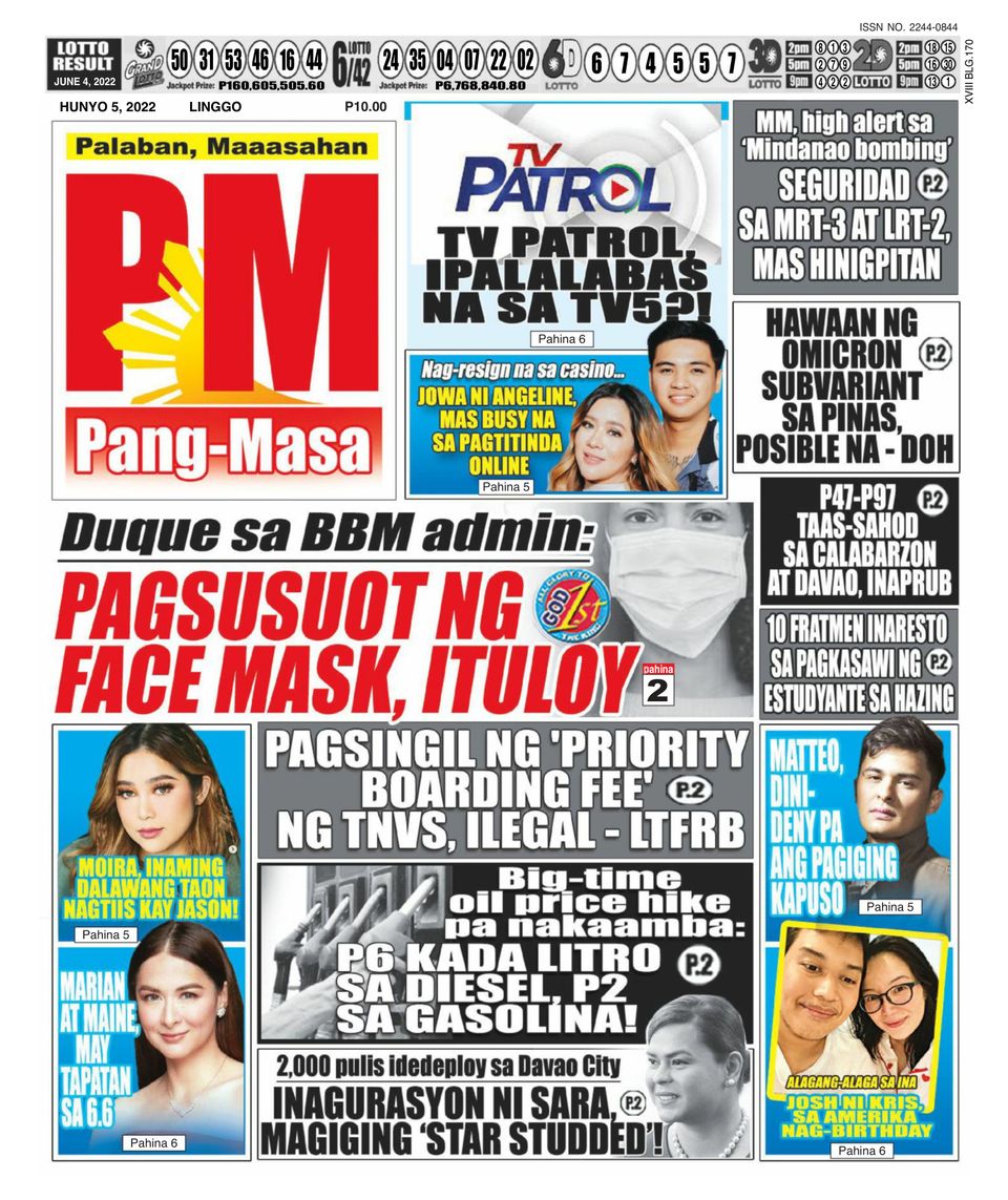 Pang Masa-June 05, 2022 Newspaper - Get your Digital Subscription