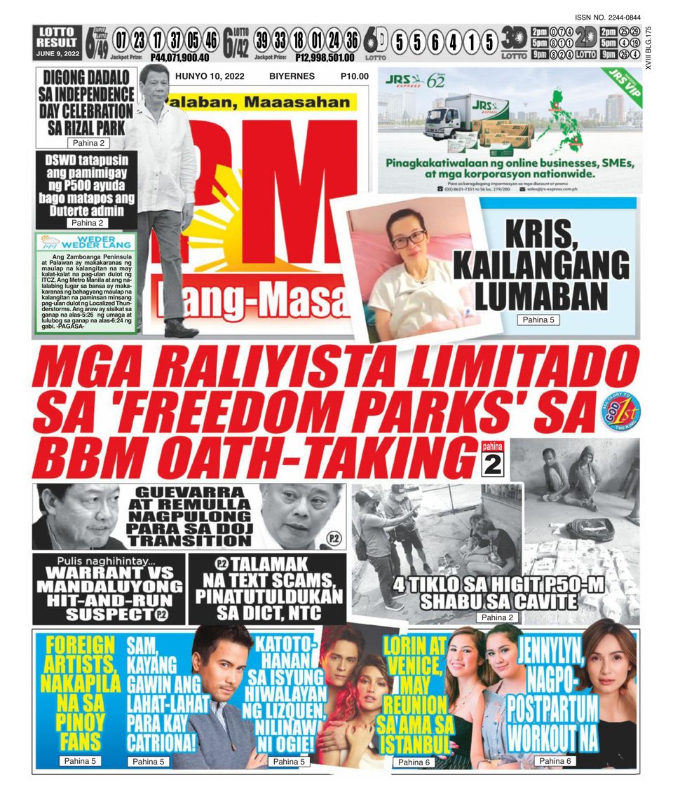 Pang Masa-June 10, 2022 Newspaper - Get your Digital Subscription