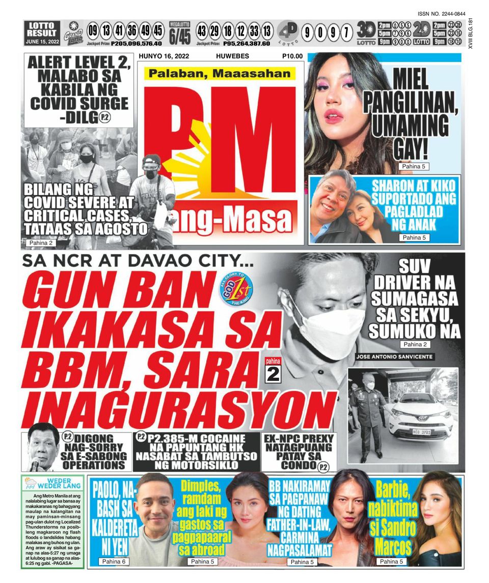 Pang Masa-June 16, 2022 Newspaper - Get your Digital Subscription