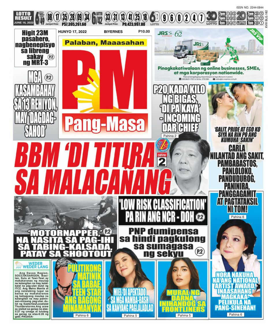 Pang Masa-June 17, 2022 Newspaper - Get your Digital Subscription