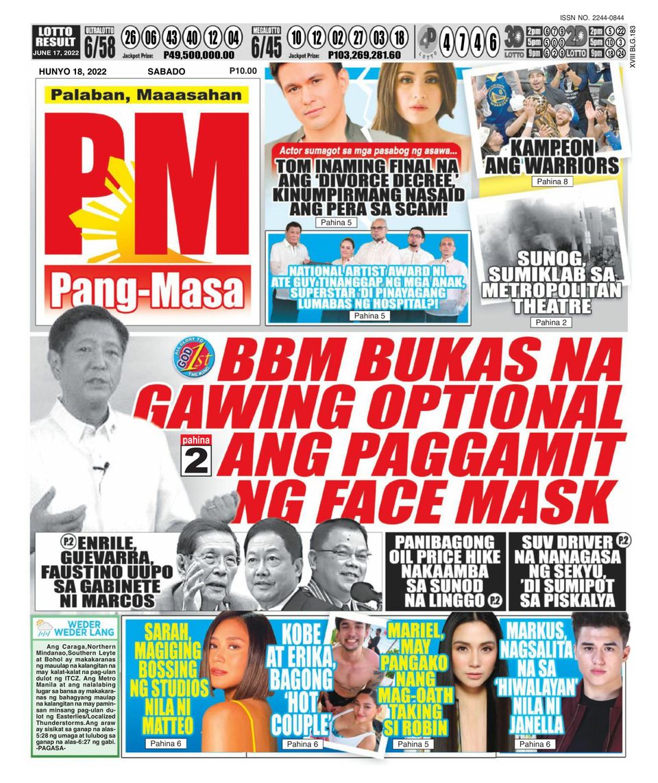 Pang Masa-June 18, 2022 Newspaper - Get your Digital Subscription