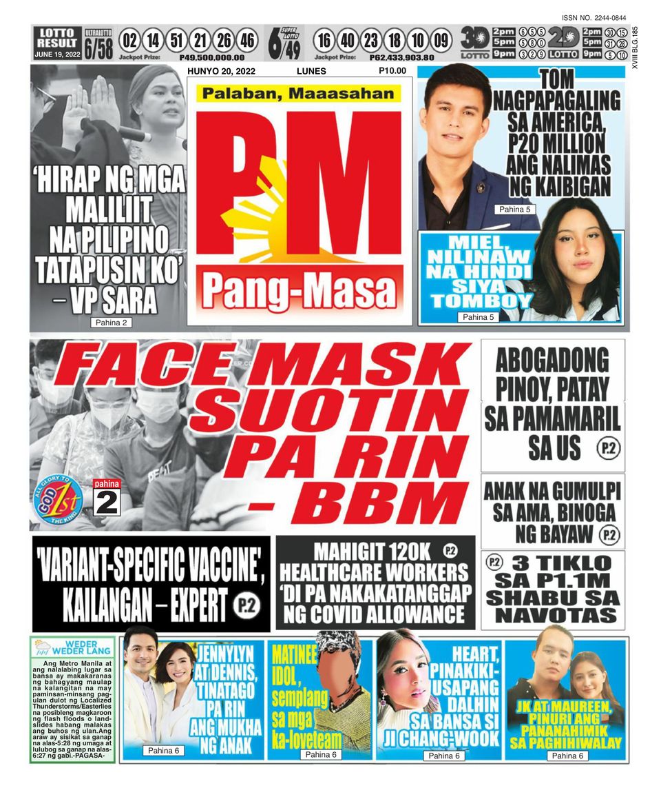 Pang Masa-June 20, 2022 Newspaper - Get your Digital Subscription