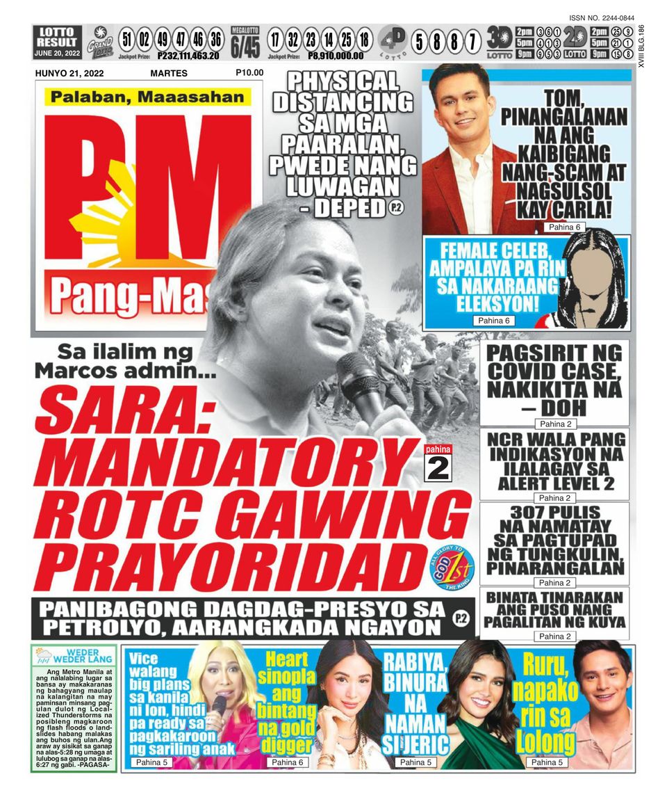 Pang Masa-June 21, 2022 Newspaper - Get your Digital Subscription