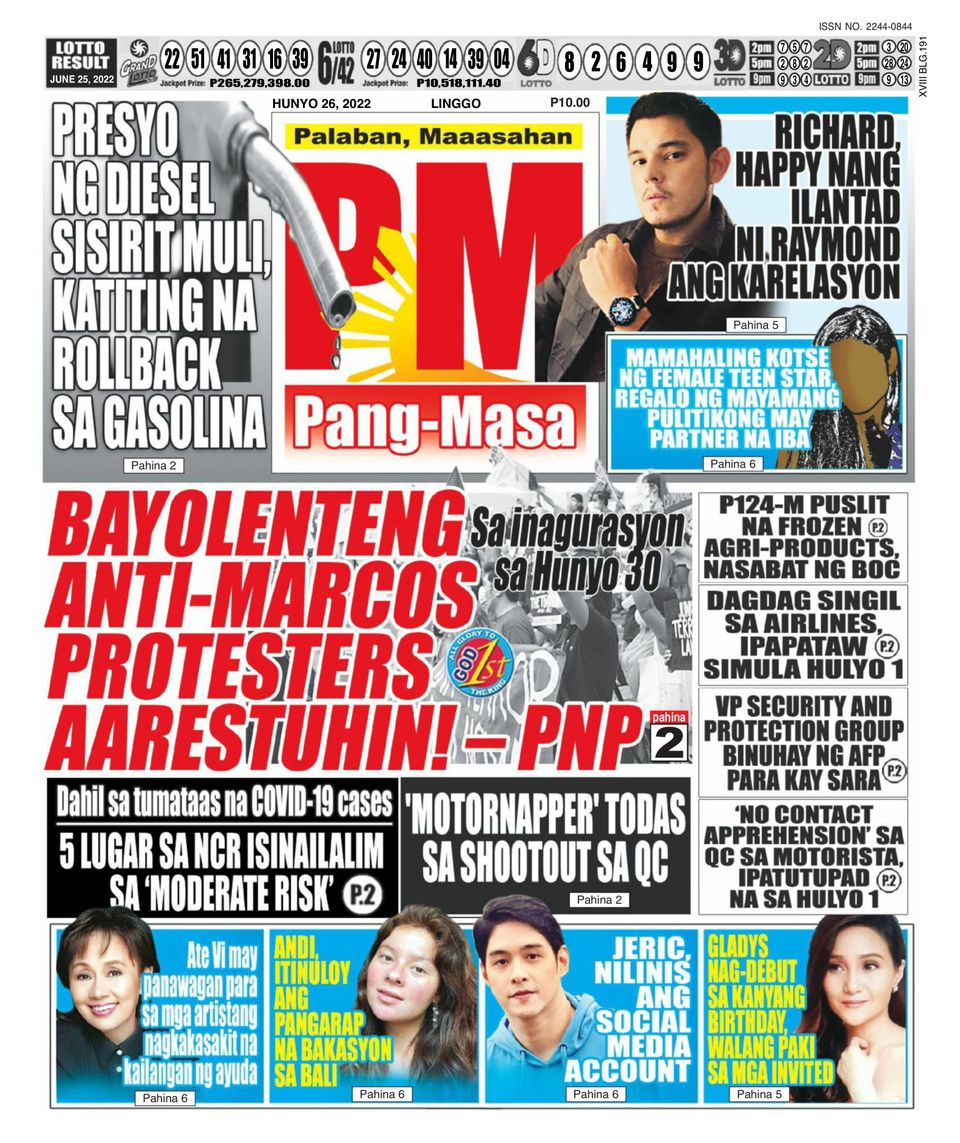 Pang Masa-June 26, 2022 Newspaper - Get your Digital Subscription