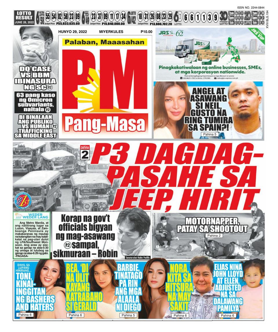 Pang Masa-June 29, 2022 Newspaper - Get your Digital Subscription